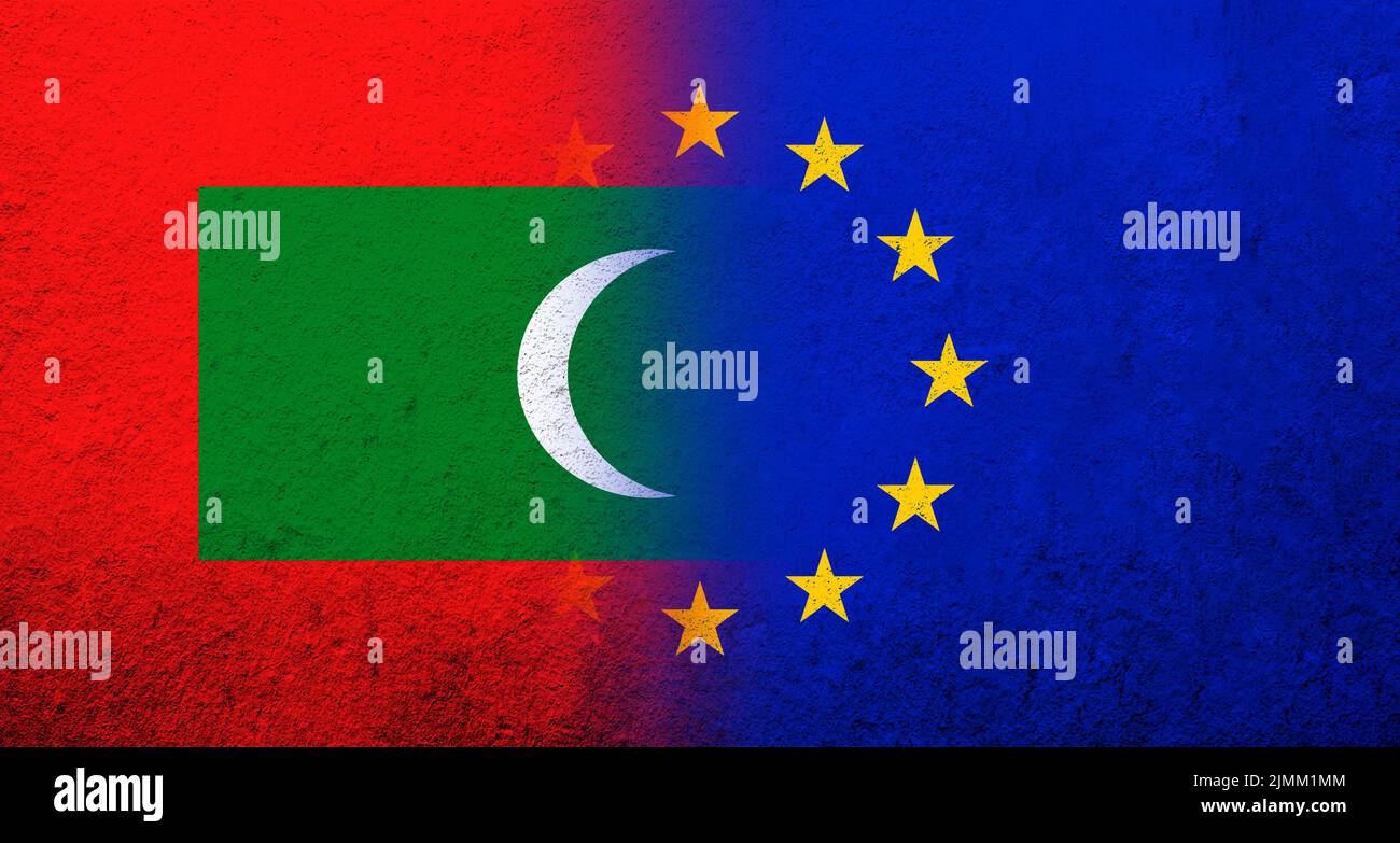 Flag of the European Union with Maldives National flag. Grunge ...