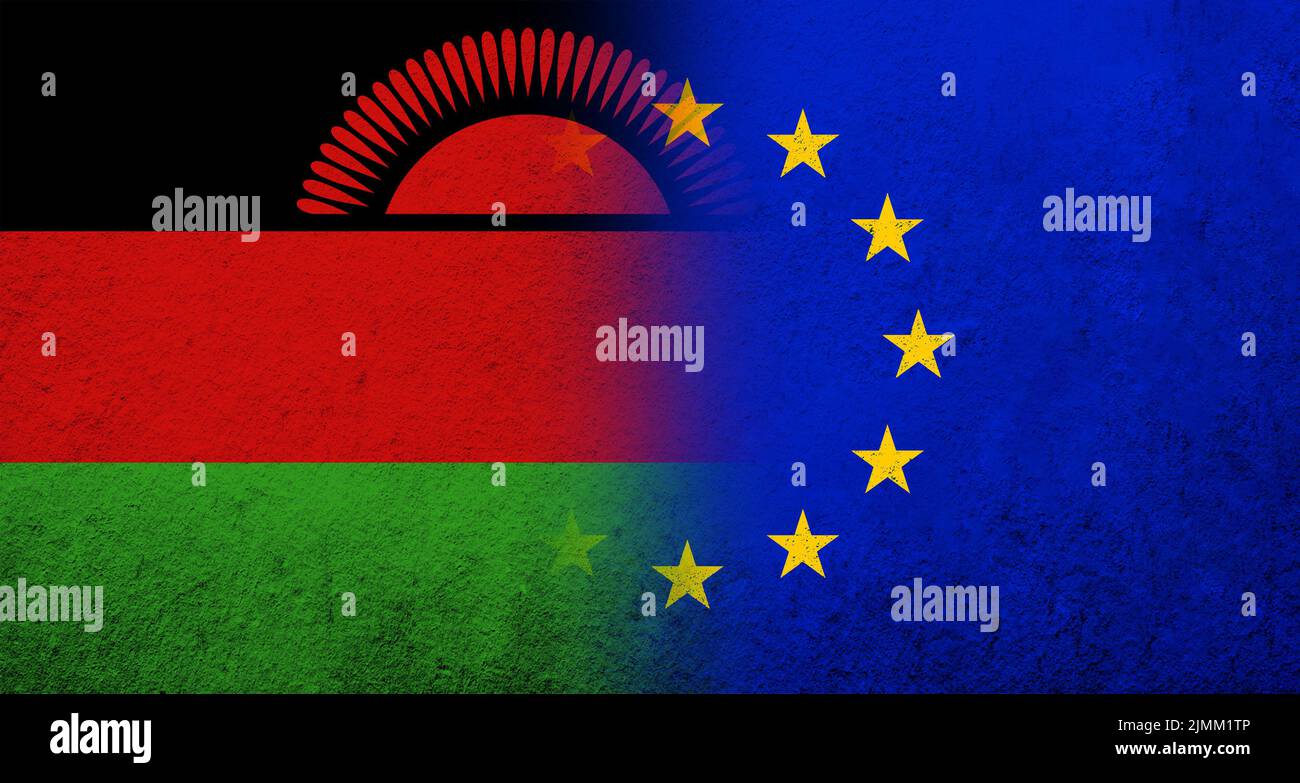 Flag of the European Union with Malawi National flag. Grunge background ...