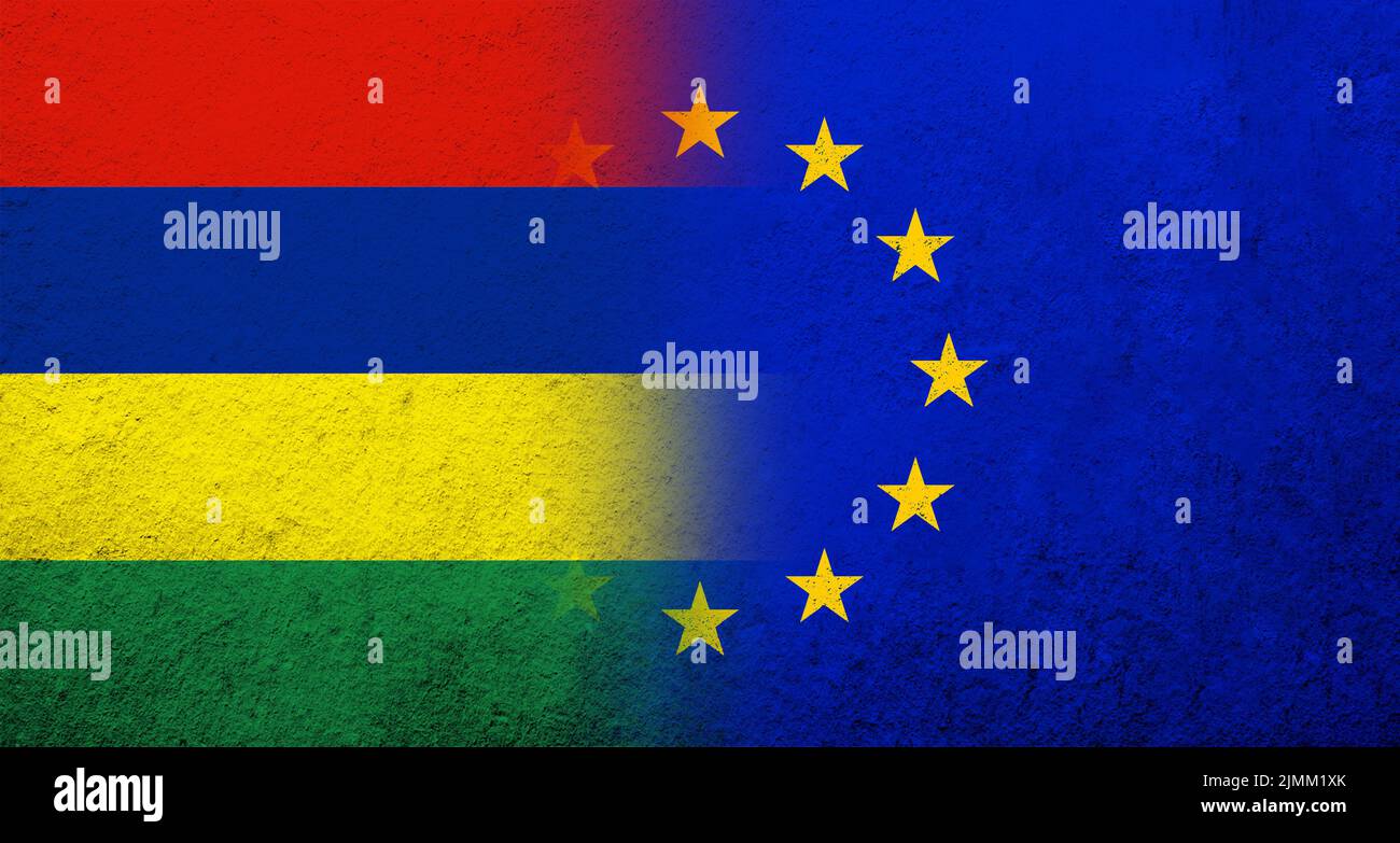 Flag of the European Union with Mauritius National flag. Grunge ...