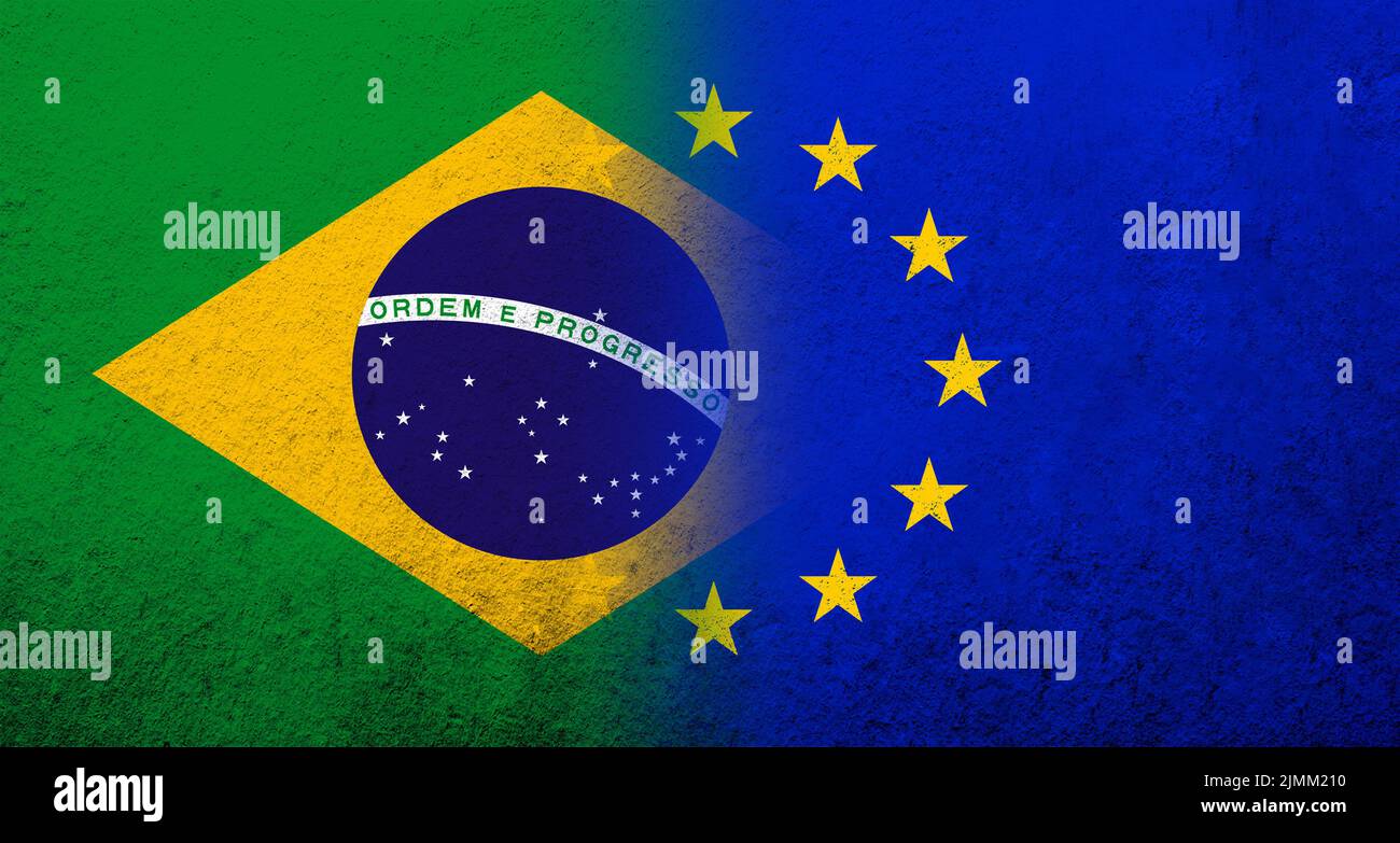 Flag of the European Union with National flag of Brazil. Grunge ...