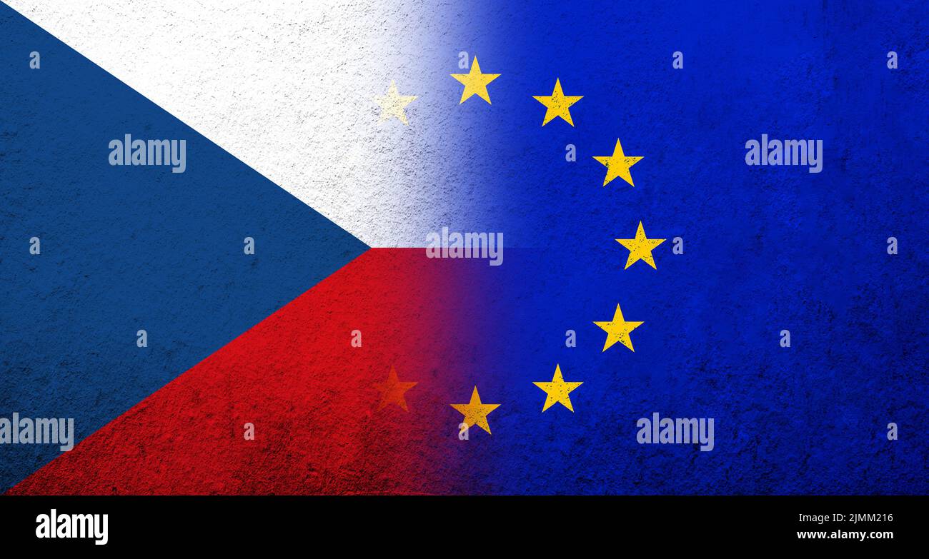 Flag of the European Union with National flag of Czech Republic. Grunge ...
