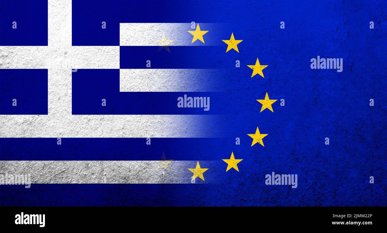 Flag of the European Union with National flag of Greece. Grunge ...