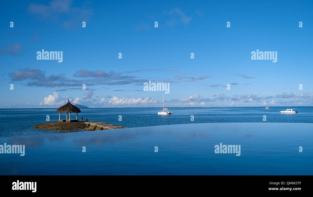 Tropical swimming pool on a tropical Island Mauritius pool view Stock ...