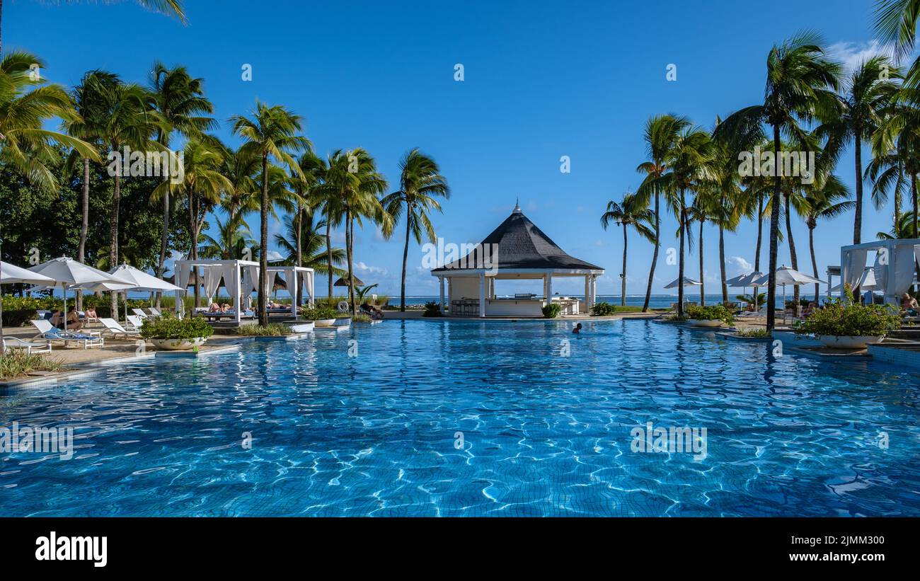 Tropical swimming pool on a tropical Island Mauritius pool view Stock ...