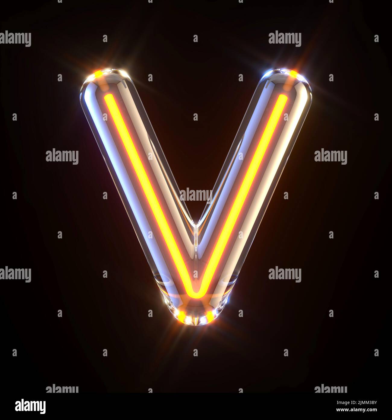 Glowing glass tube font Letter V 3D Stock Photo - Alamy