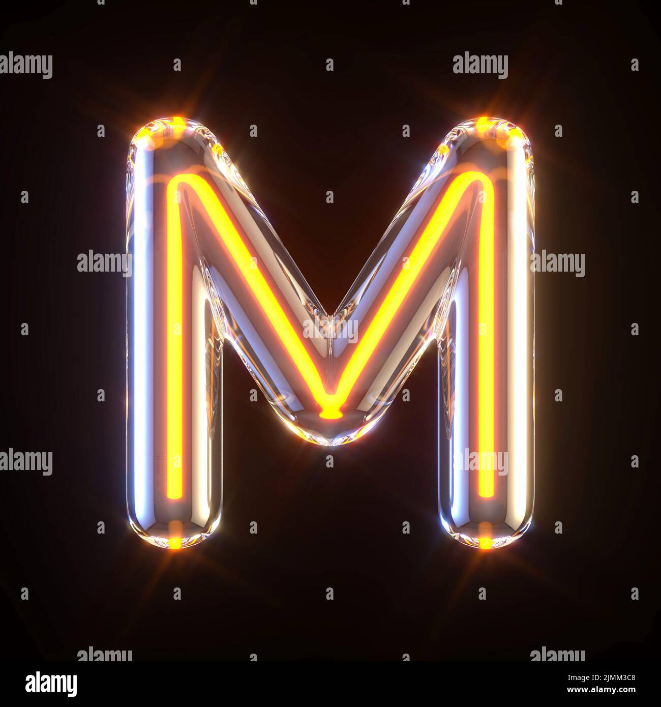 Glowing glass tube font Letter M 3D Stock Photo - Alamy