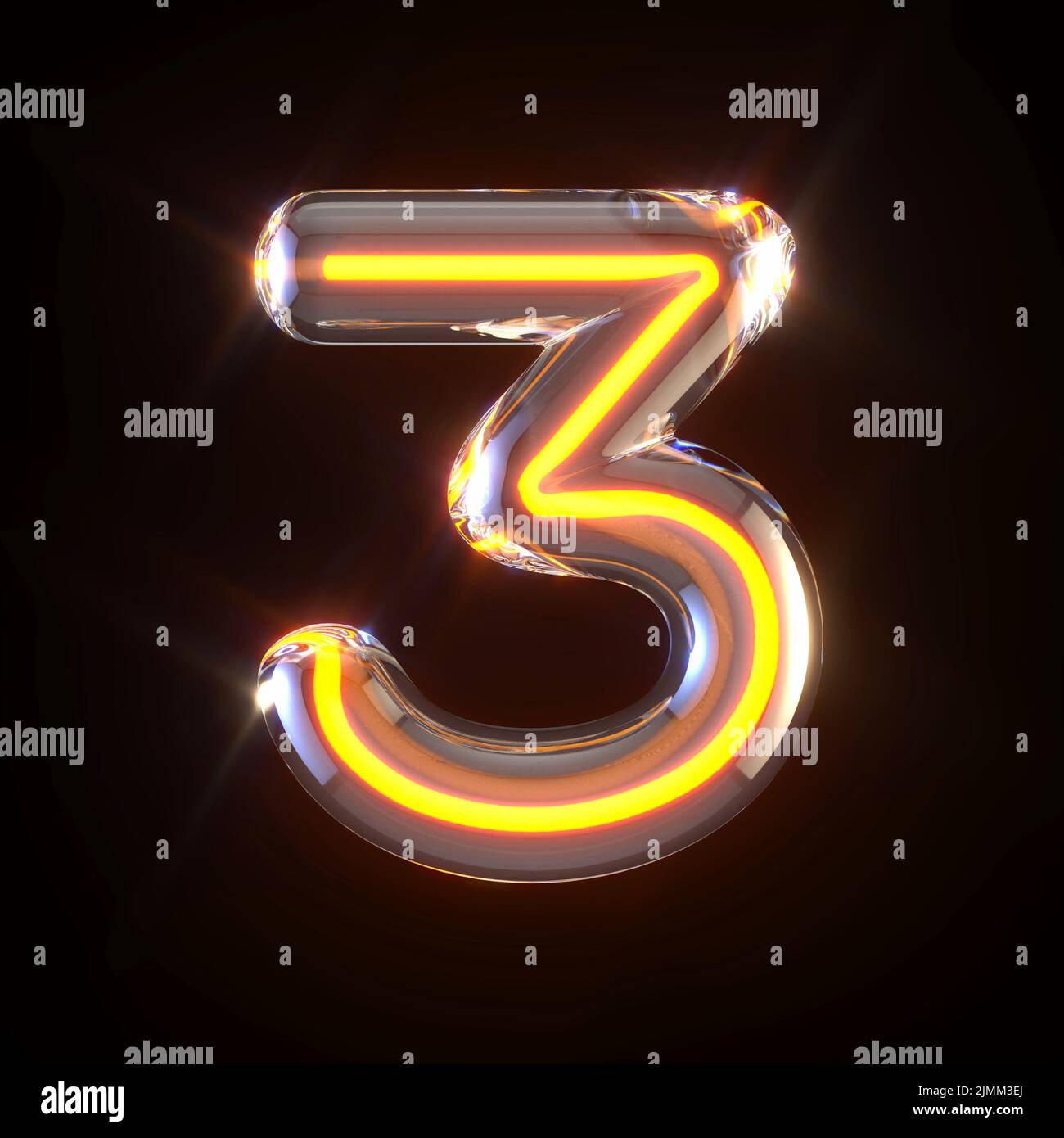 Glowing glass tube font Number 3 THREE 3D Stock Photo - Alamy