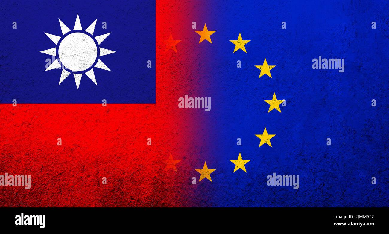 Flag of the European Union with Taiwan National flag. Grunge background ...