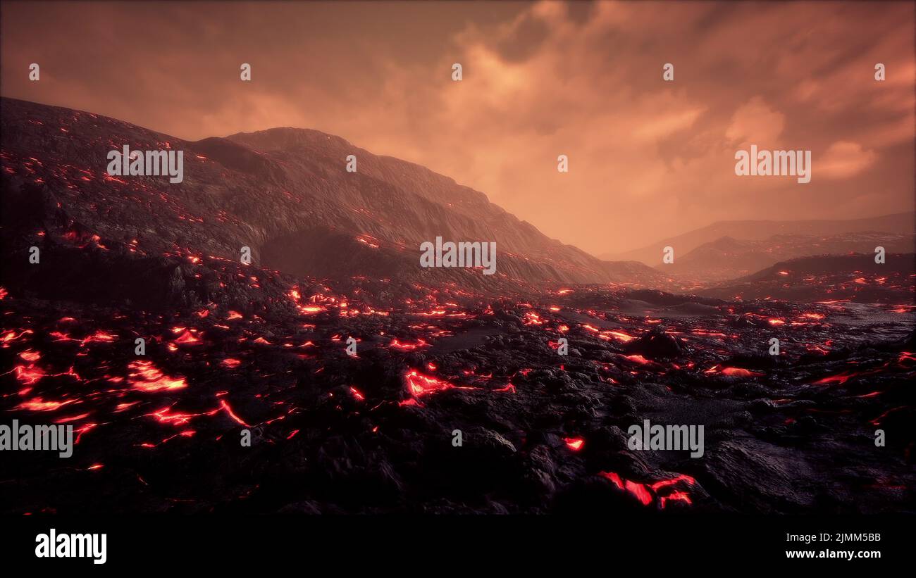 Scenic view of a part of a lava flow in the dark Stock Photo - Alamy