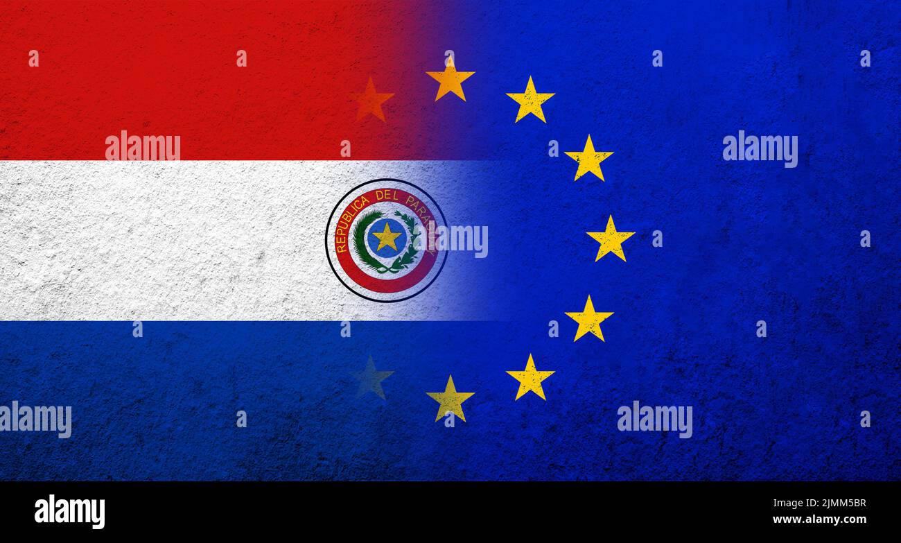 Flag of the European Union with Paraguay National flag. Grunge ...