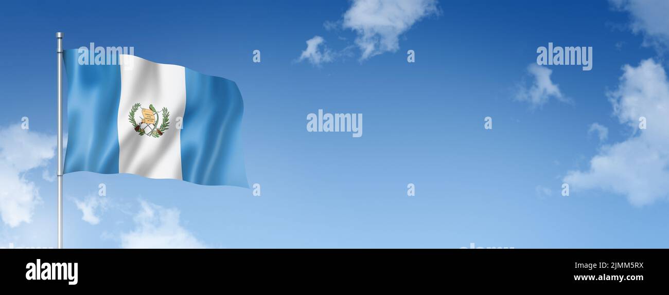 Guatemalan flag isolated on a blue sky. Horizontal banner Stock Photo ...