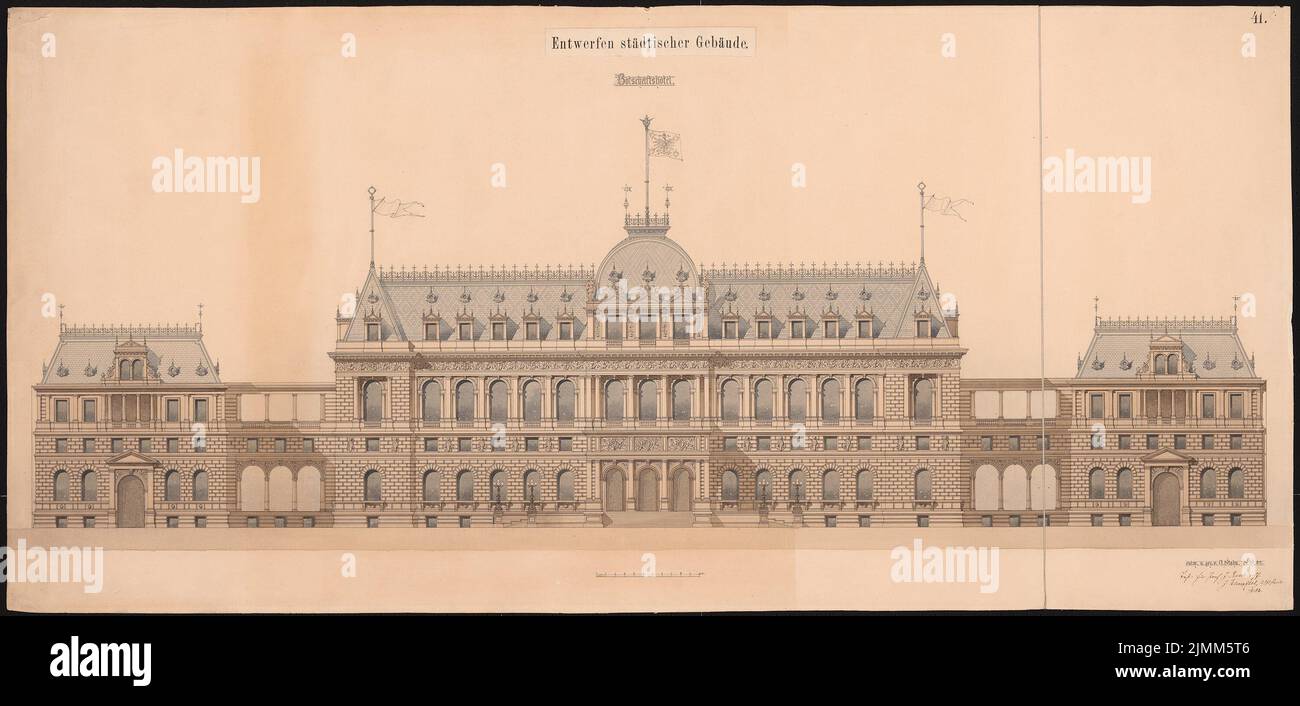 Stahn Otto (1859-1913), embassy hotel (1882): View. Tusche watercolor ...