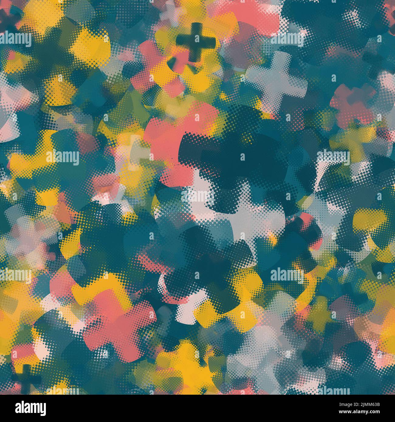 Multicolored plus signs with halftone texture. Abstract seamless ...