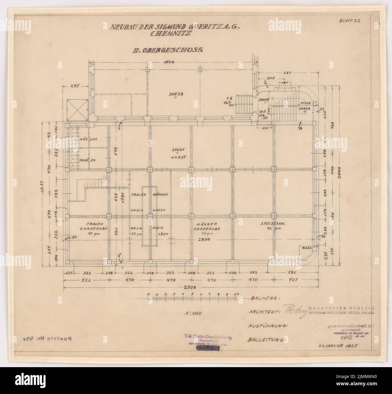 Poelzig Hans (1869-1936), Sigmund Goeritz AG factory, Chemnitz (January ...