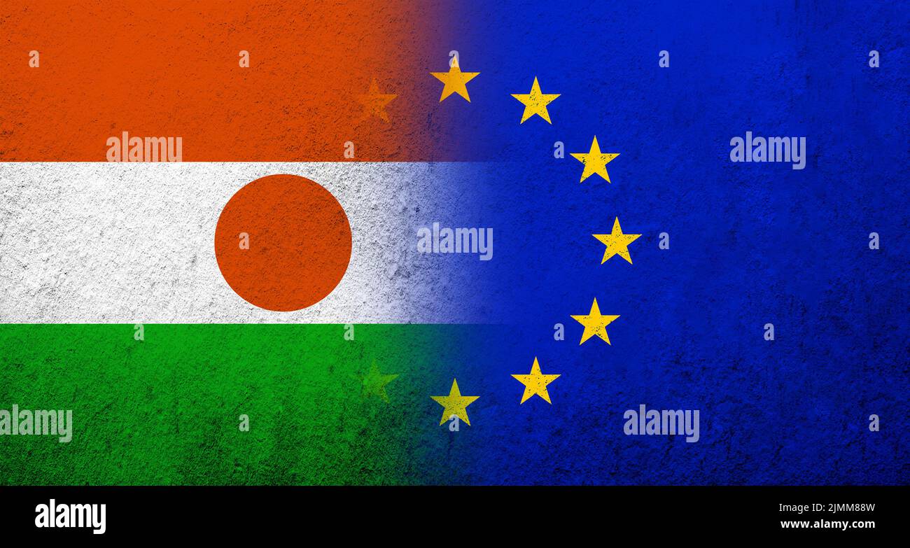 Flag of the European Union with The Republic of the Niger National flag ...