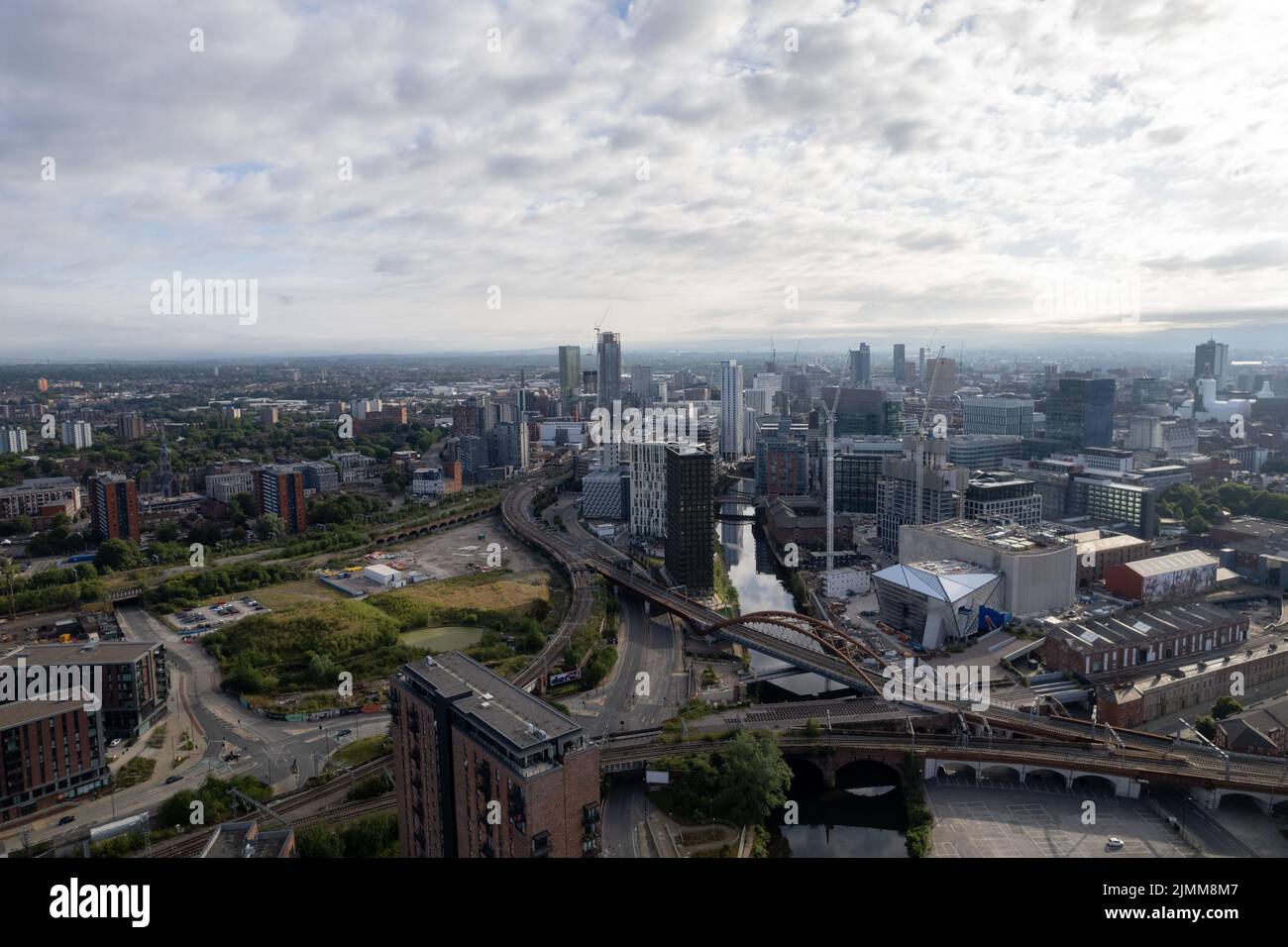 Manchester City Centre Drone Aerial View Above Building Work Skyline ...