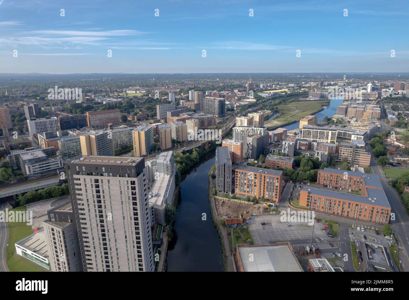 Manchester City Centre Drone Aerial View Above Building Work Skyline ...