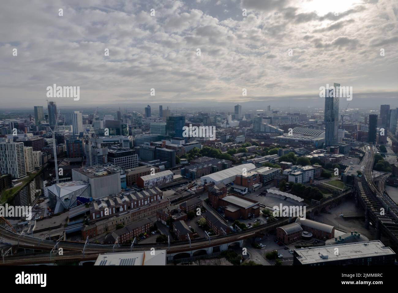 Manchester City Centre Drone Aerial View Above Building Work Skyline ...