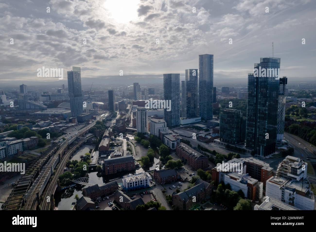 Manchester City Centre Drone Aerial View Above Building Work Skyline ...
