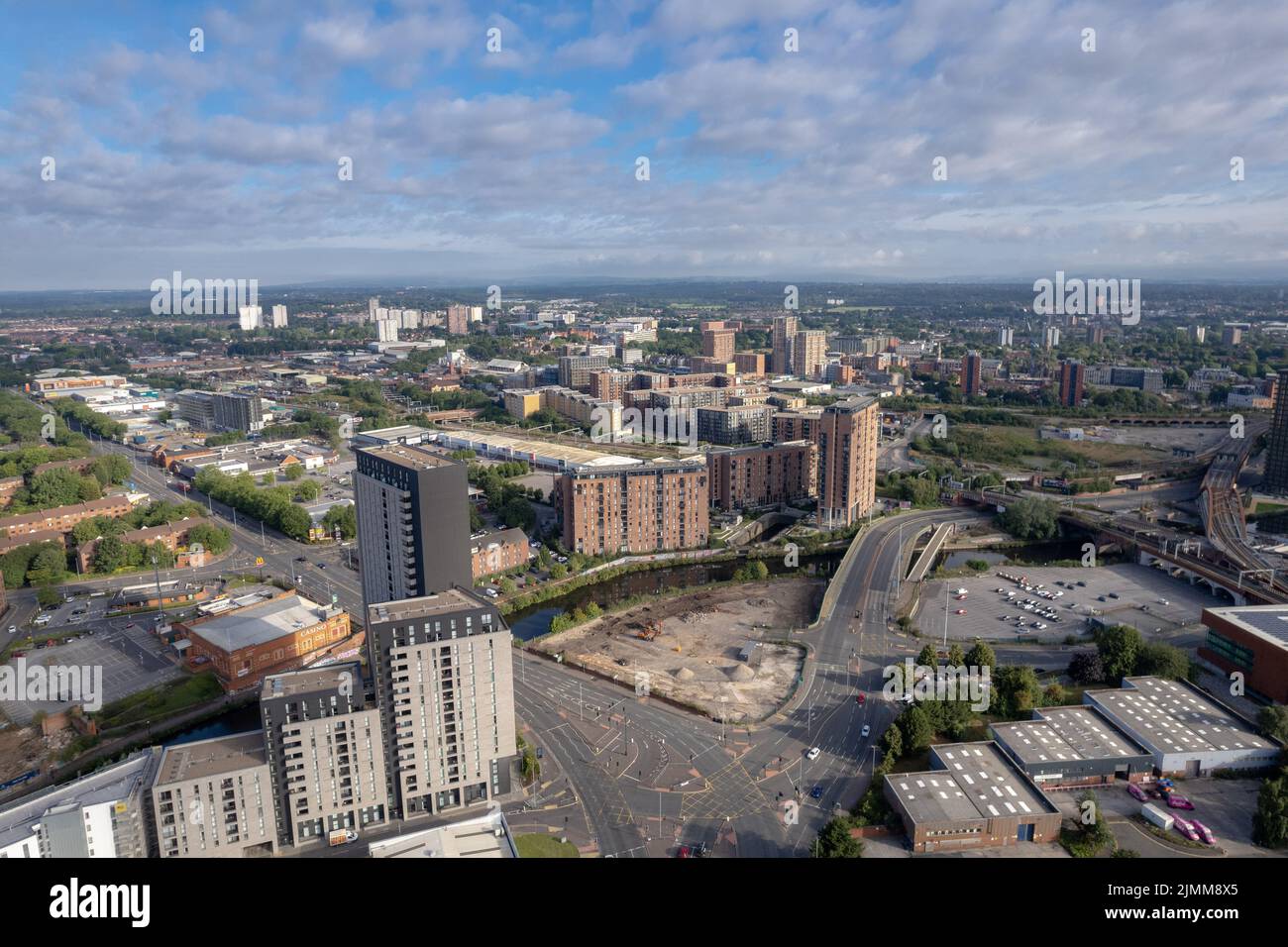 Manchester City Centre Drone Aerial View Above Building Work Skyline ...