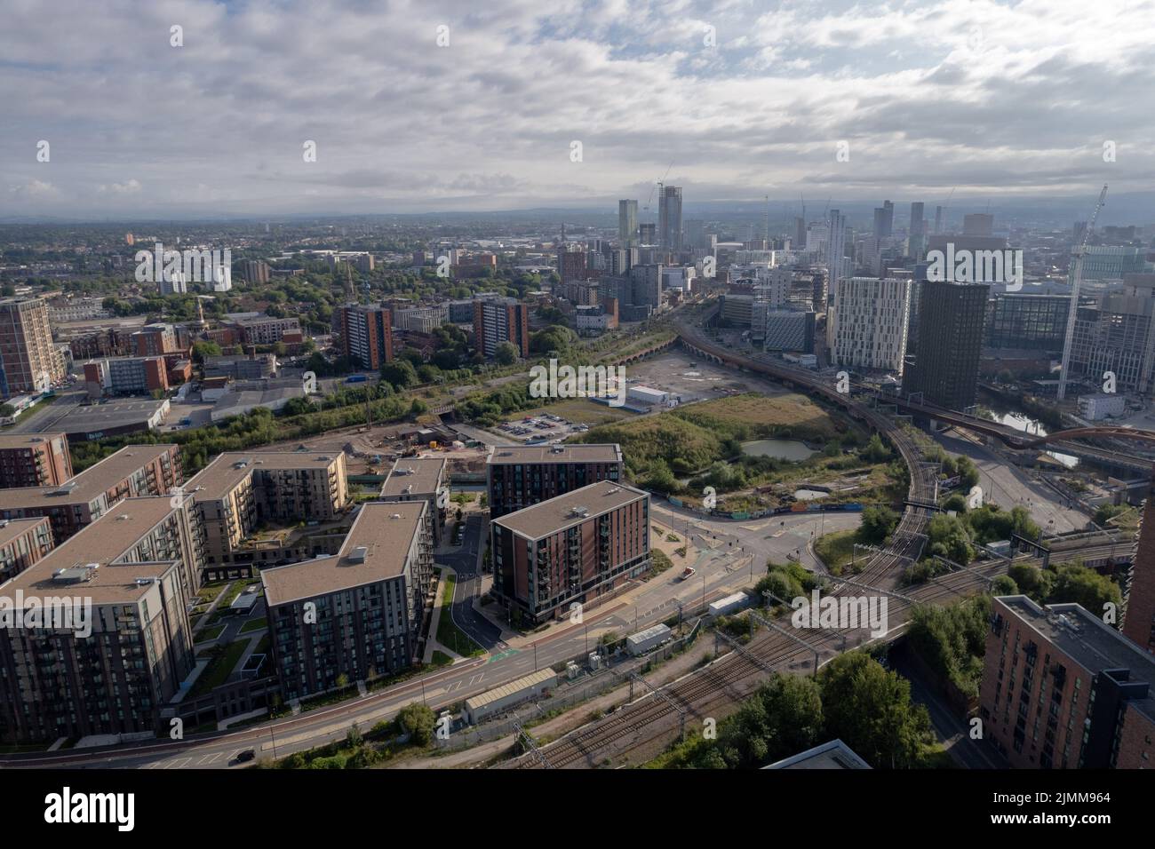 Manchester City Centre Drone Aerial View Above Building Work Skyline ...