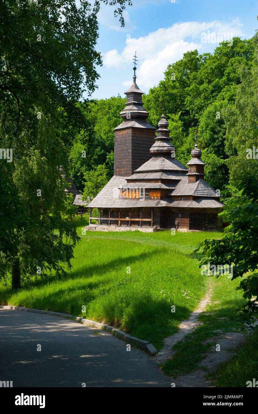 Ancient wooden church in Pirogovo open-air museum. Ukraine Stock Photo ...
