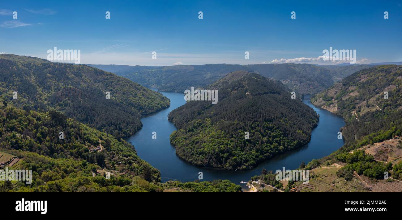 Panorama view of the Minho River in Galicia from the Cabo do Mundo ...