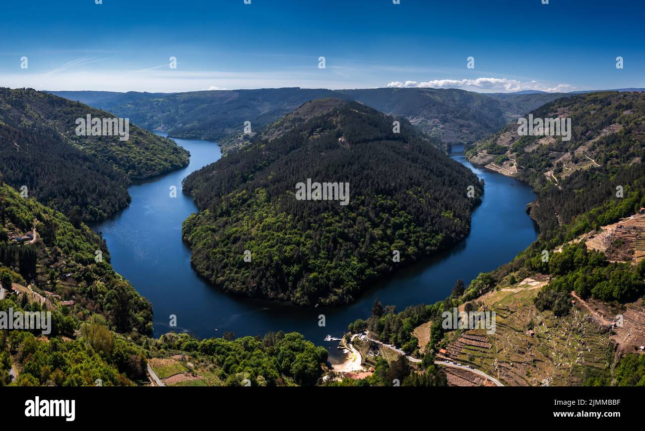 View of the Minho River in Galicia from the Cabo do Mundo scenic ...