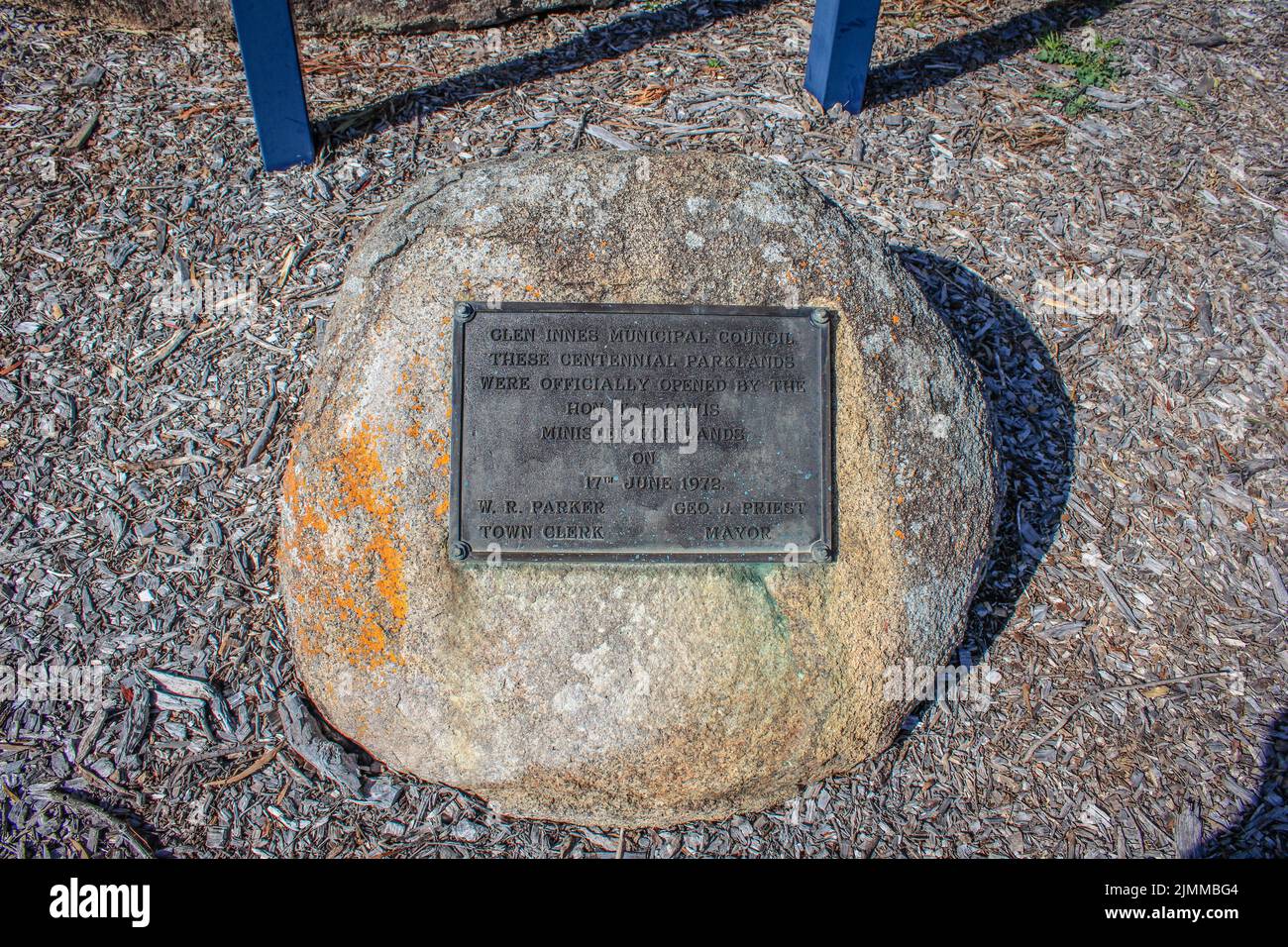 A sign on the rock with information about Standing Stones Stock Photo ...