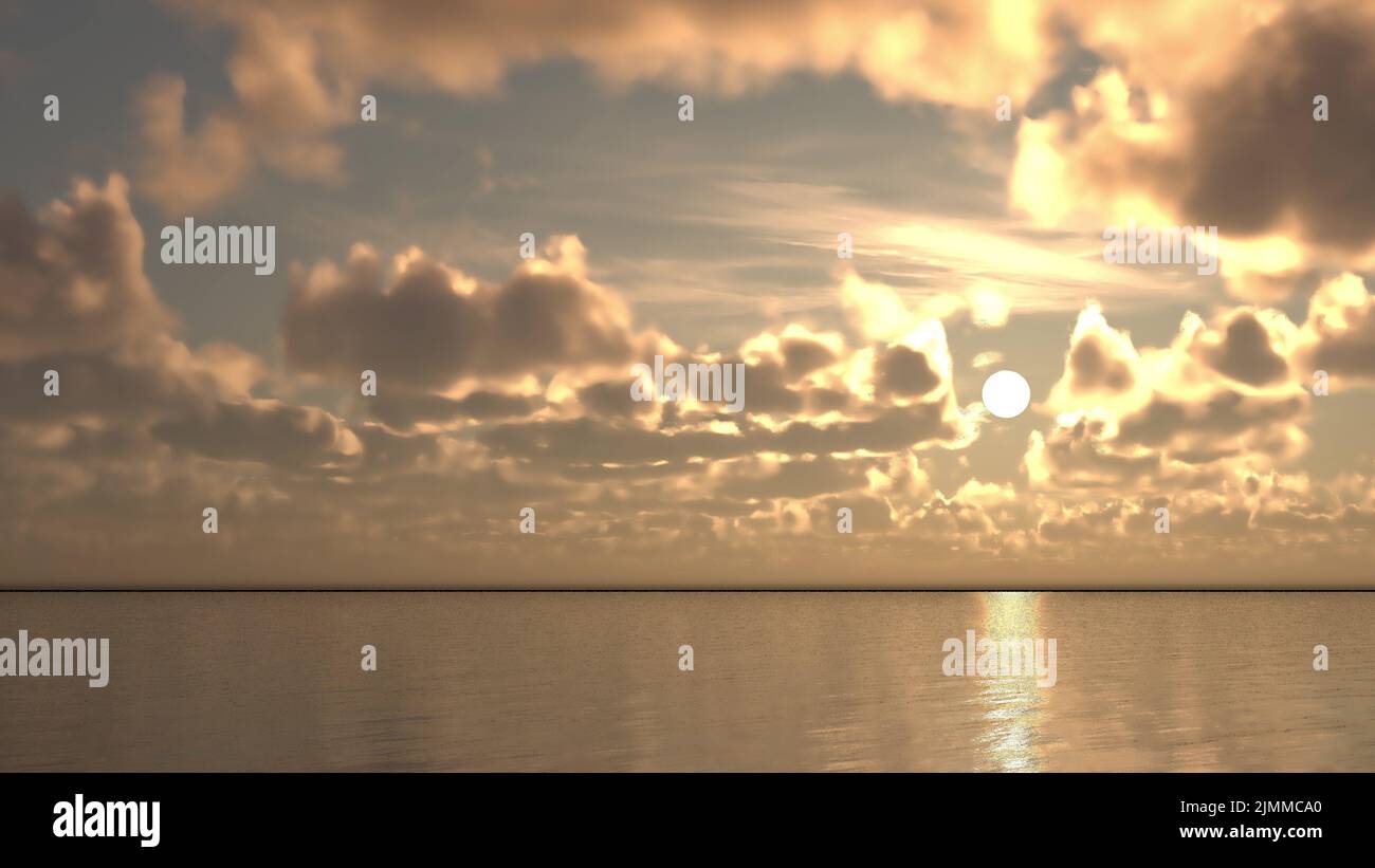 Sunny morning on sea spring cloudscape background Sky clouds 3d render ...