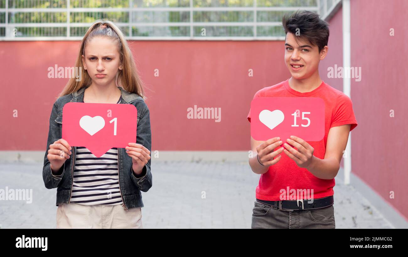 Medium shot instagram friends Stock Photo - Alamy