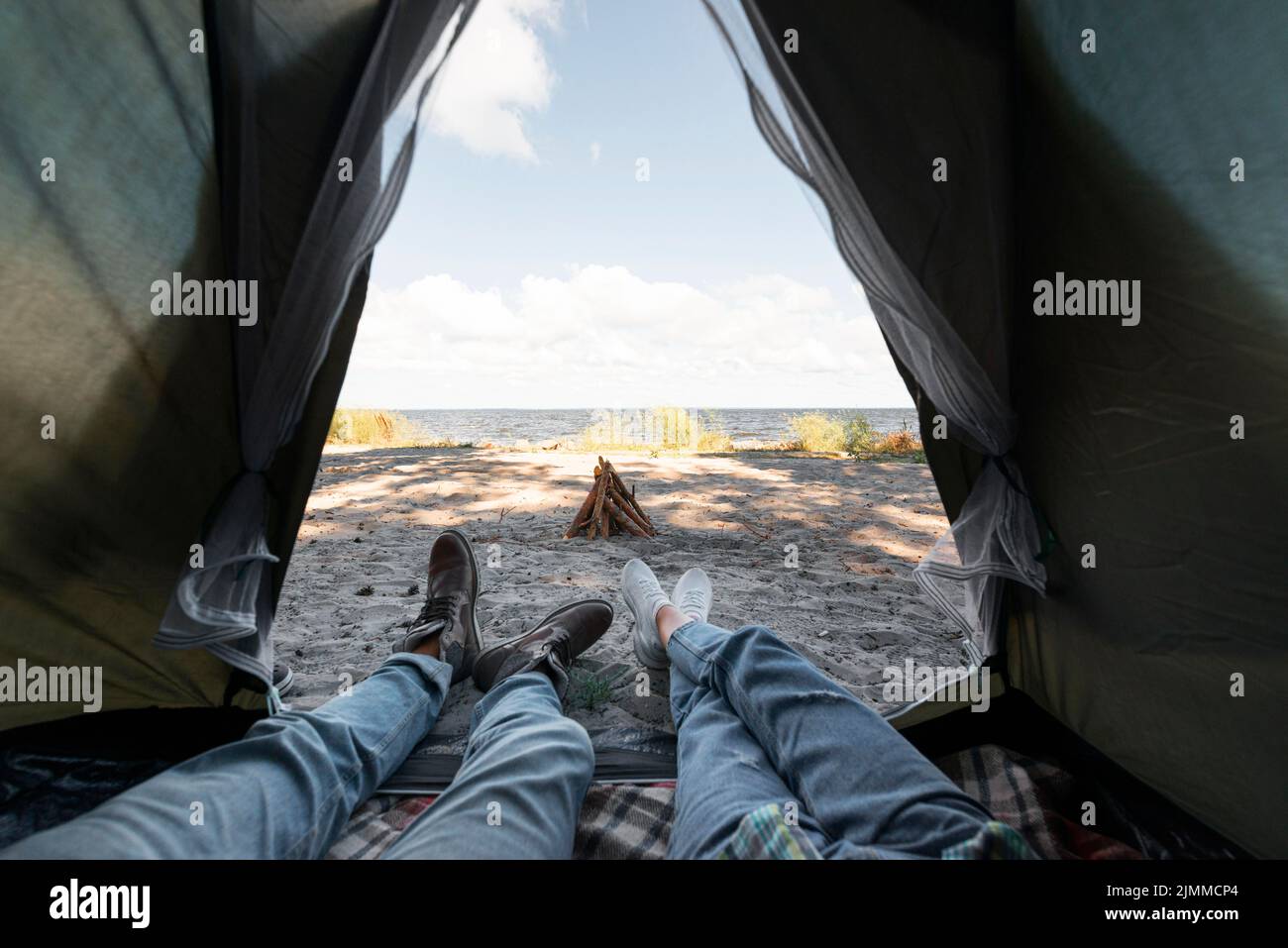 Inside tent with outside view Stock Photo - Alamy