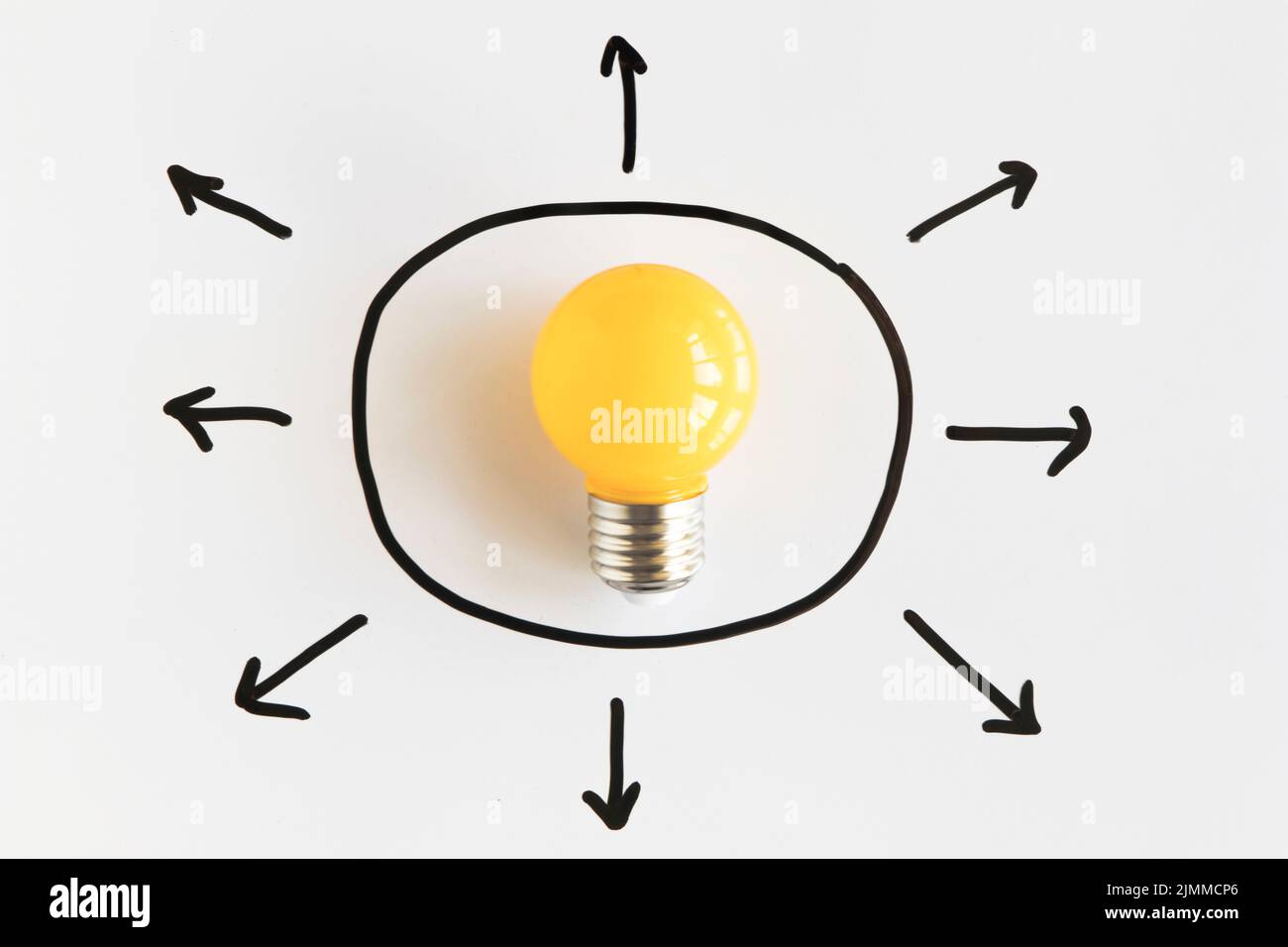 Elevated view light bulb blocks surrounded by arrow directional signs ...