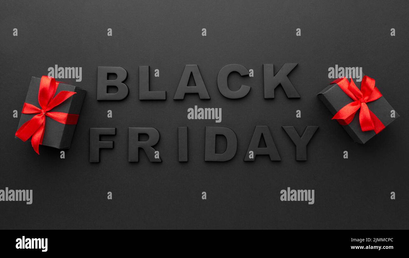 Flat lay black friday letters composition Stock Photo - Alamy