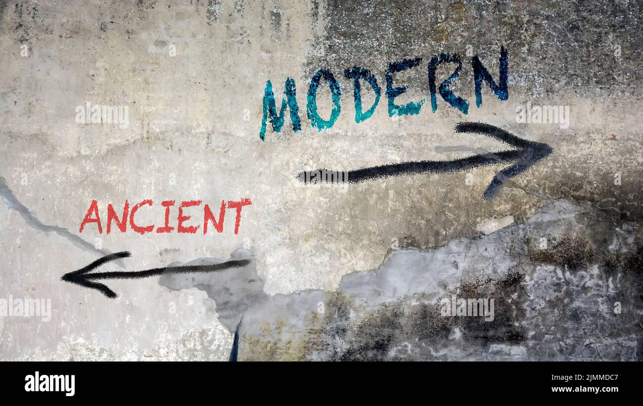 Street Sign to Modern versus Ancient Stock Photo - Alamy