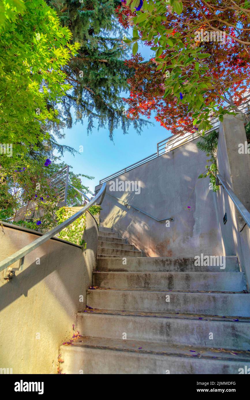 Weathered beige concrete outdoor staircase in San Francisco, California ...