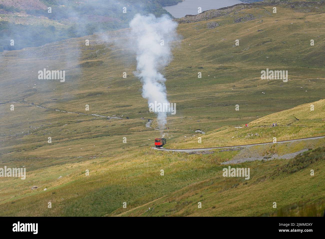 A steam train hauling passengers up to Snowdon Summit on the Snowdon ...