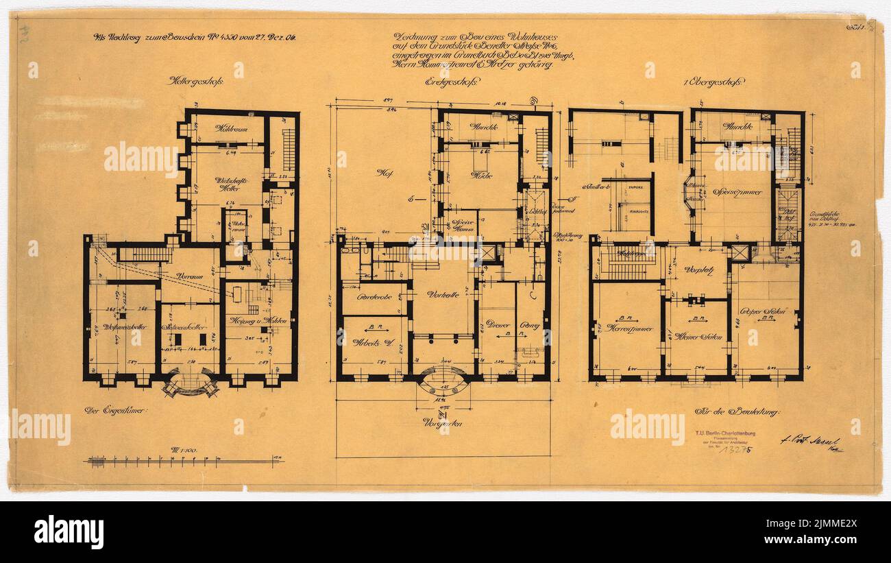 Messel Alfred (1853-1909), Villa E. Kretzer, Berlin (1906-1906), floor ...