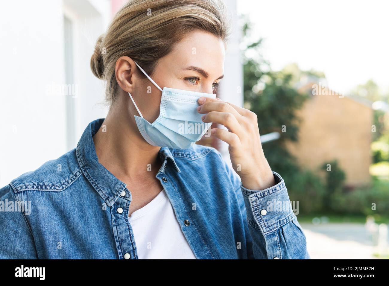 Young woman with prevention mask on her face Stock Photo - Alamy
