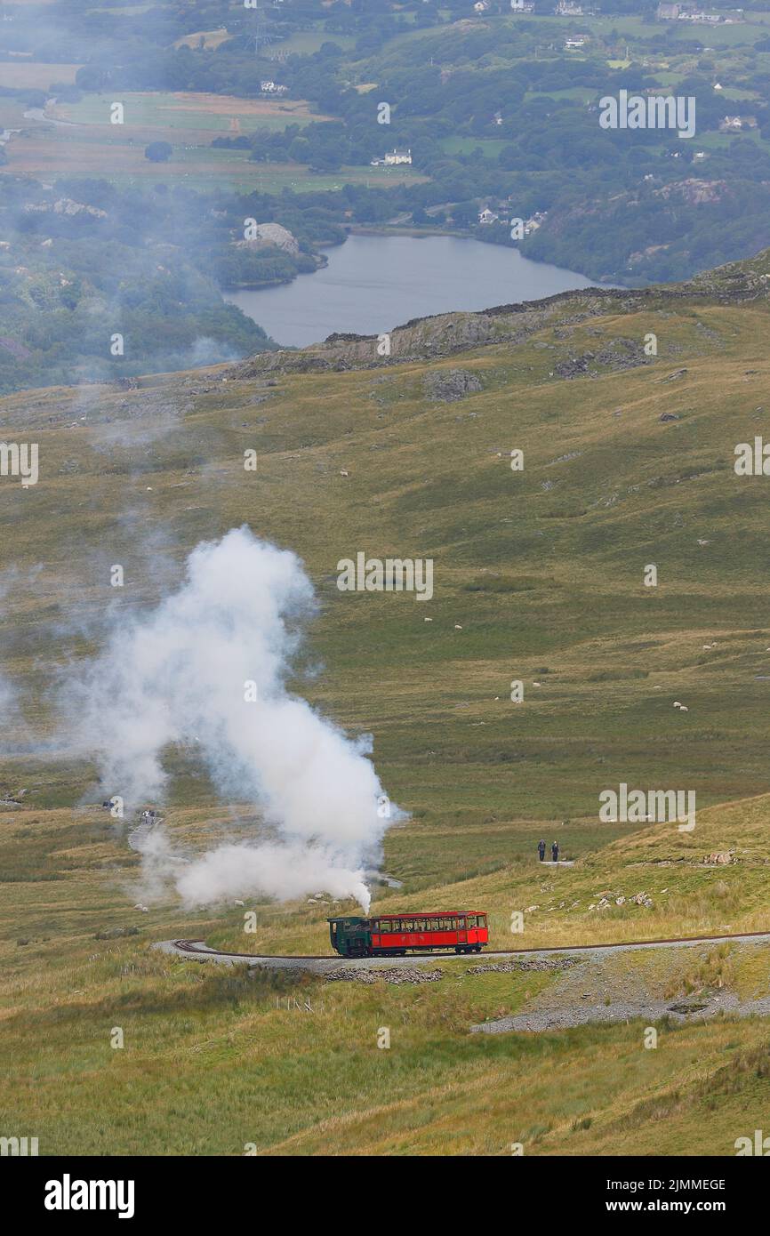 A steam train hauling passengers up to Snowdon Summit on the Snowdon Mountain Railway Stock ...