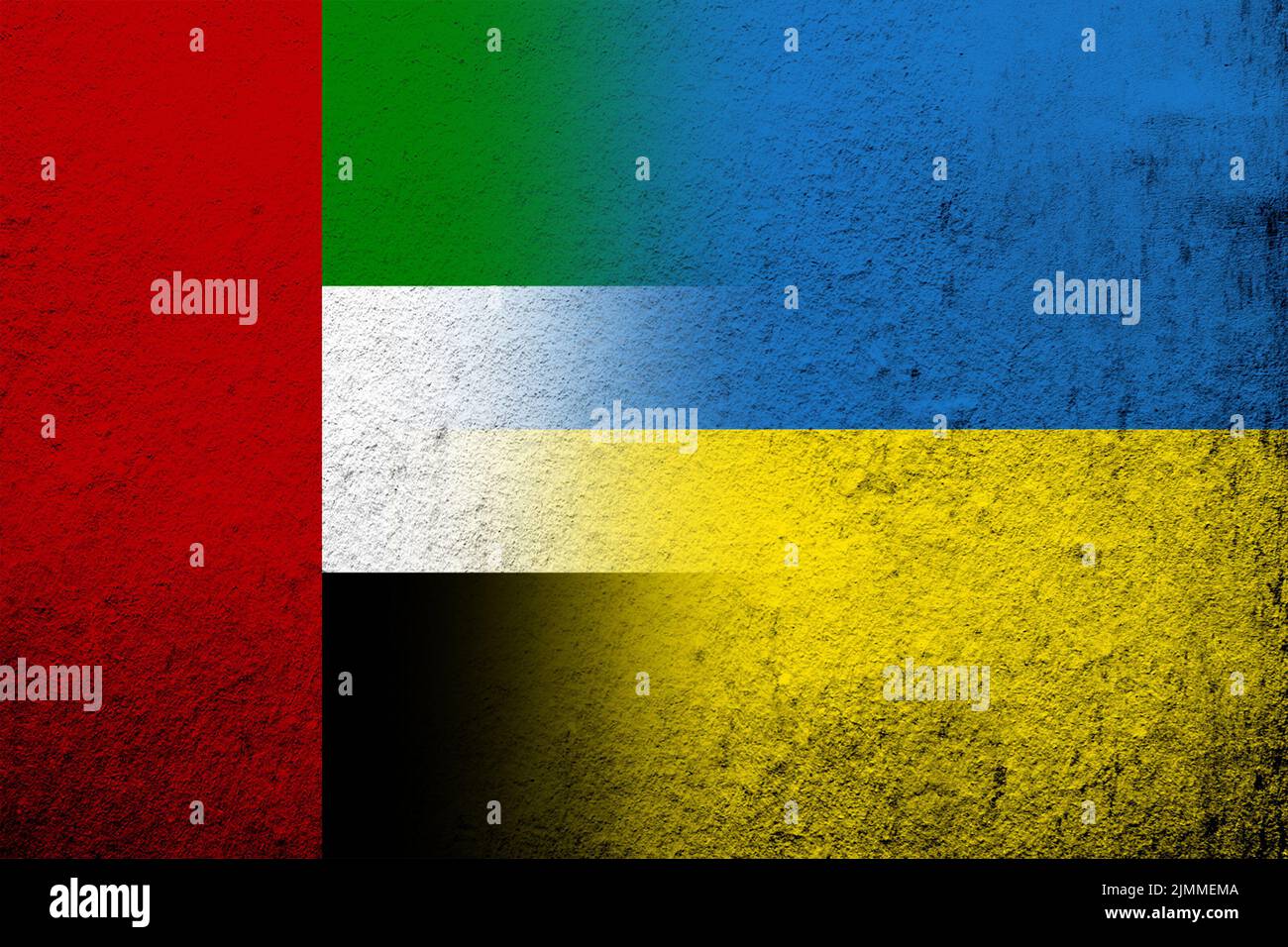 National flag of United Arab Emirates with National flag of Ukraine ...