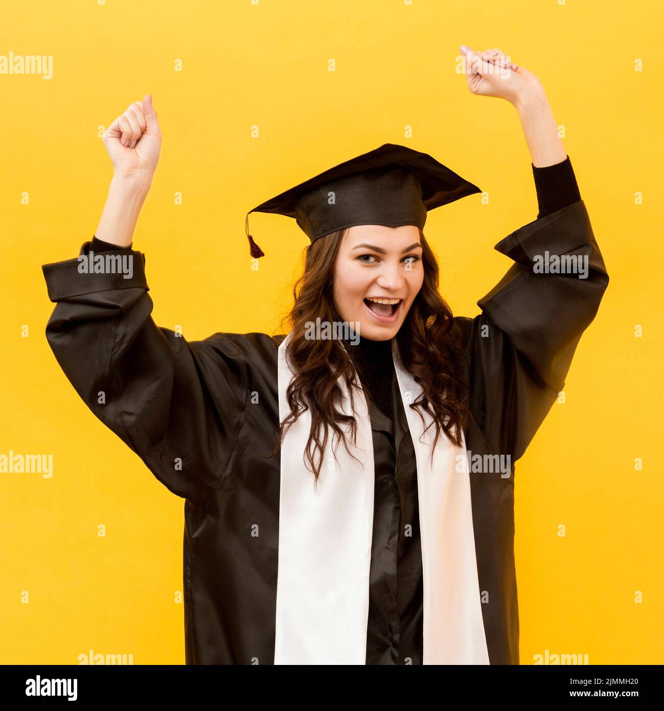 Medium shot excited girl Stock Photo - Alamy