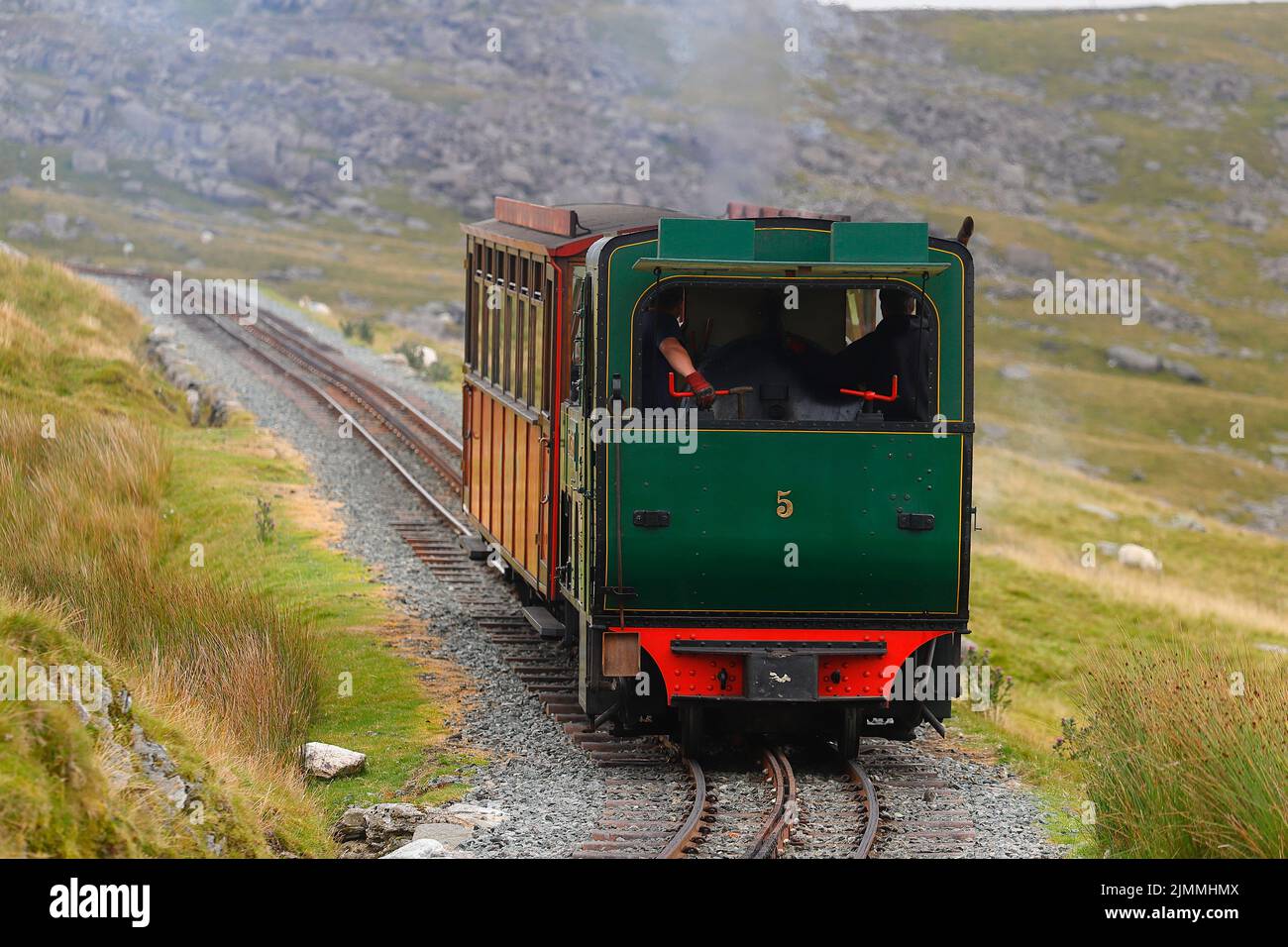 A steam train hauling passengers up to Snowdon Summit on the Snowdon Mountain Railway Stock ...