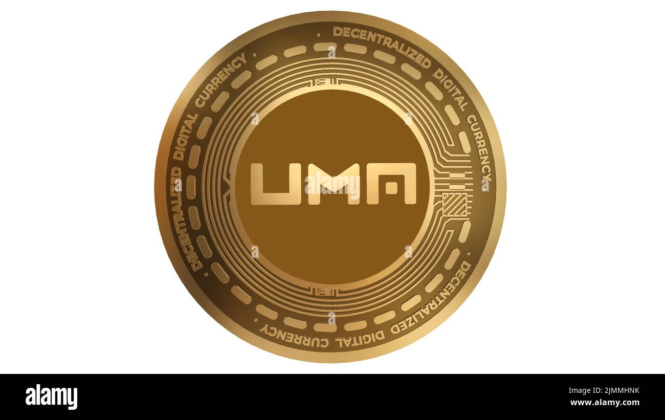3D Render of Gold UMA Cryptocurrency Sign Isolated on a White ...