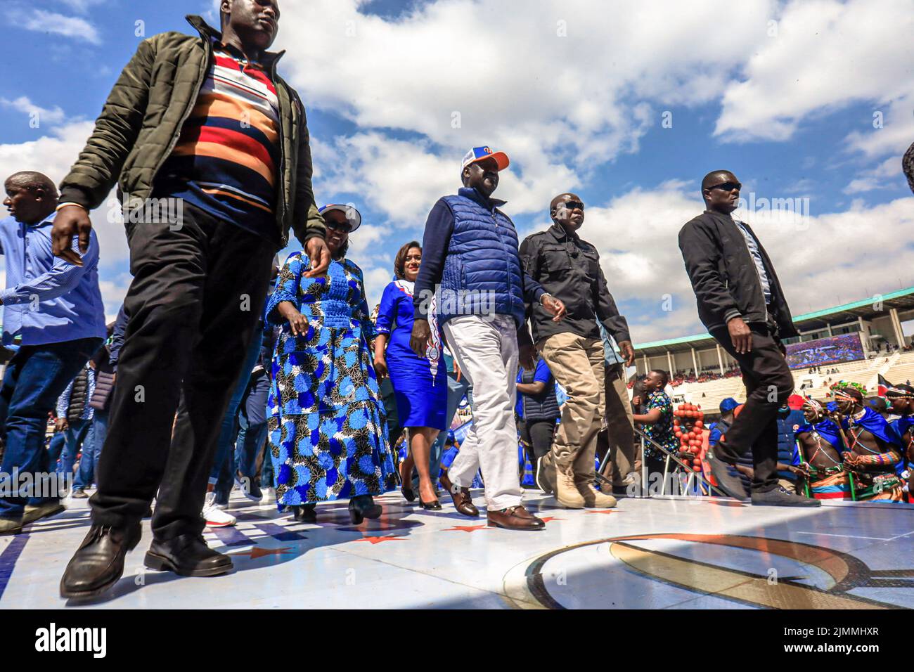 Nairobi, Kenya. 06th Aug, 2022. The Azimio la Umoja One Kenya flag bearer Raila Odinga (C) and ...
