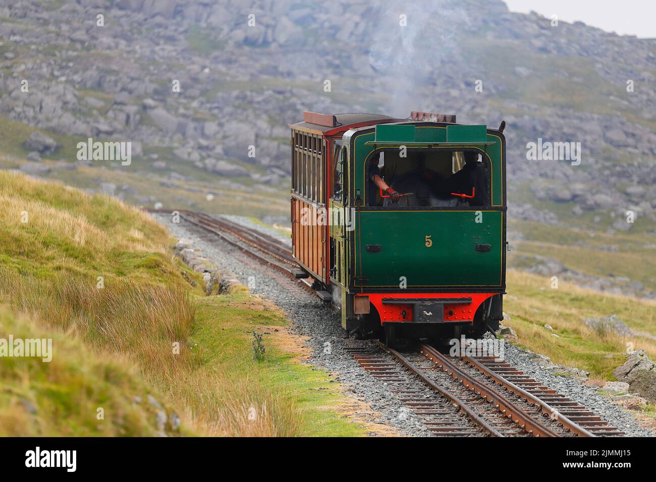 A steam train hauling passengers up to Snowdon Summit on the Snowdon Mountain Railway Stock ...