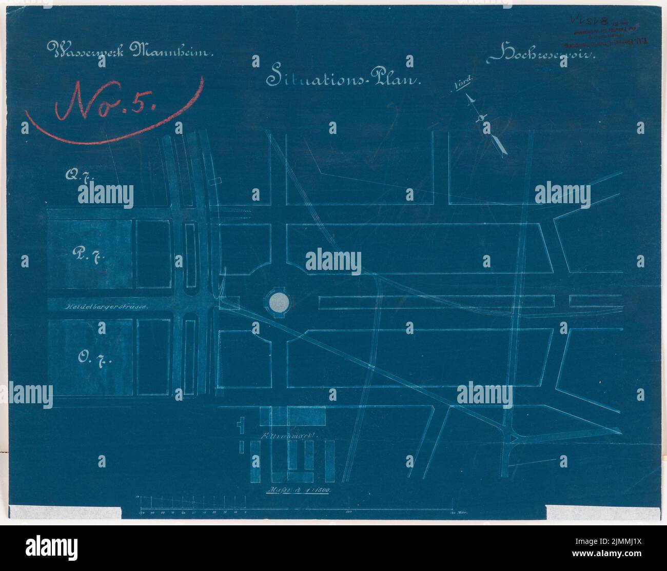 Halmhuber Gustav (1862-1936), water tower, Mannheim (1885): site plan ...