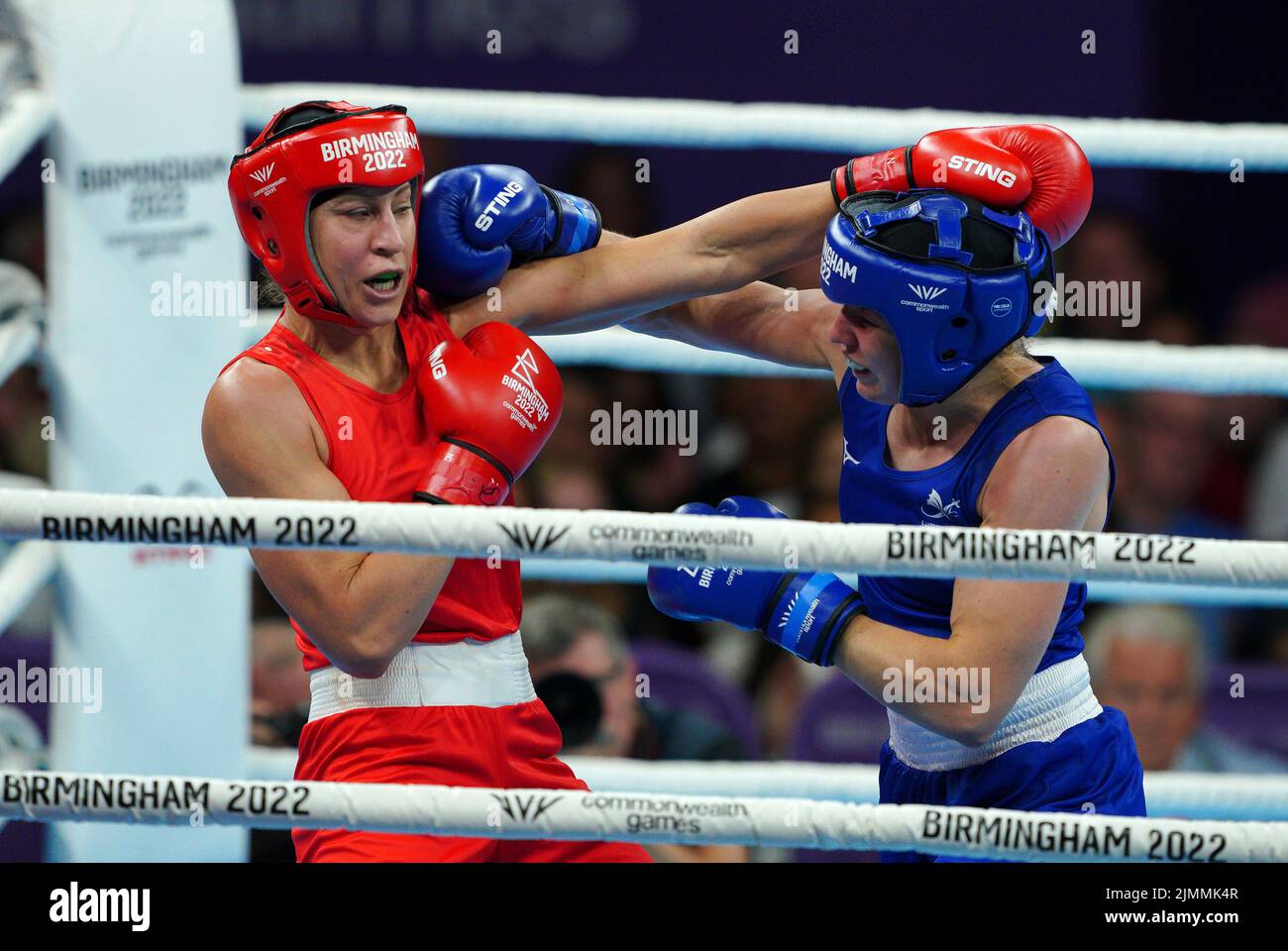 Australia's Kaye Frances Scott (Red) and Wales's Rosie Eccles (Blue) in ...