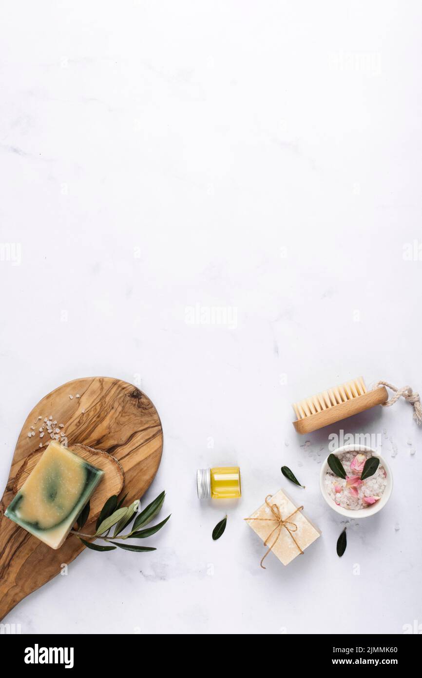Top view products spa wellness Stock Photo - Alamy