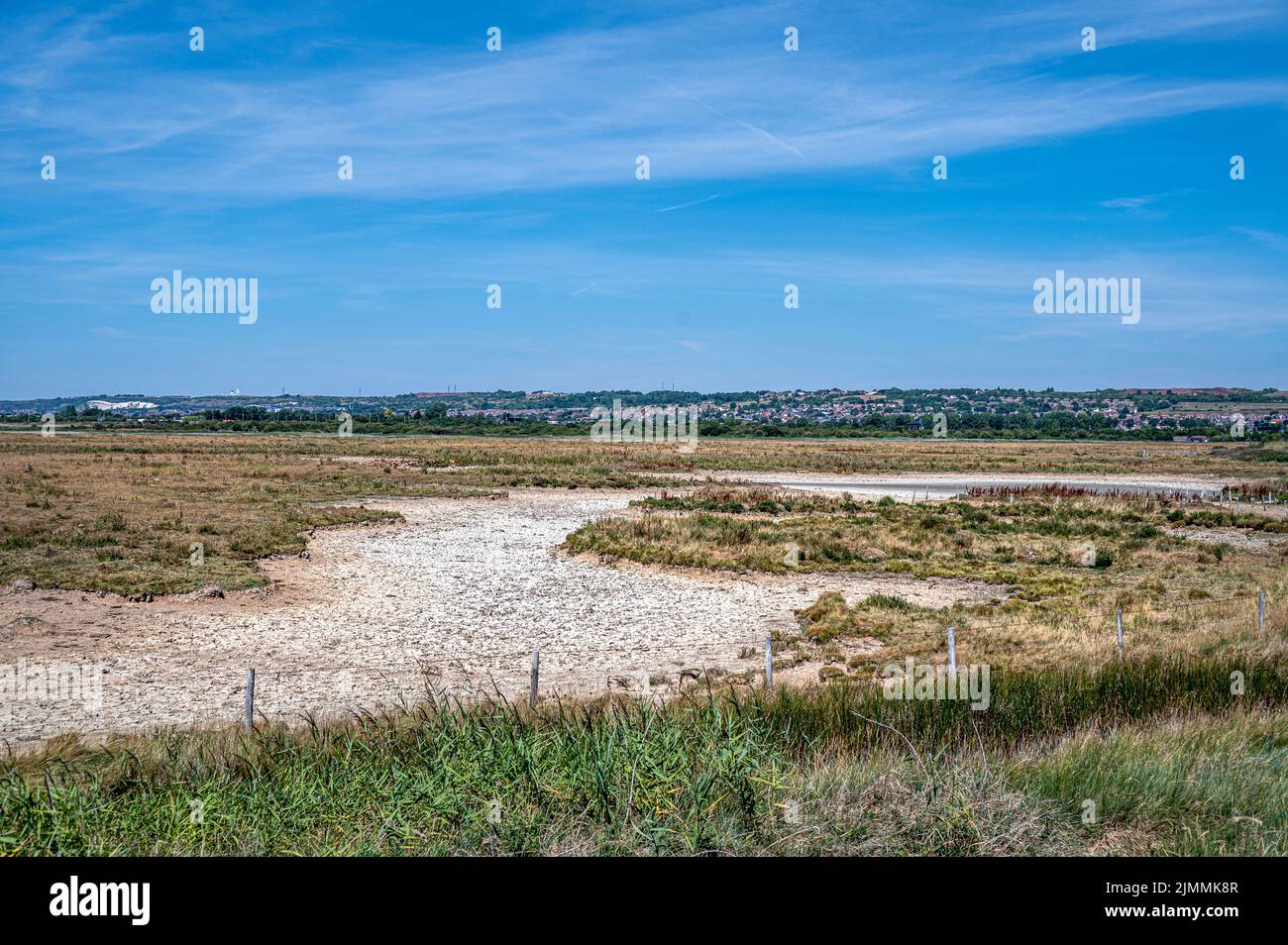 Dried up marsh land and nature reserve following a very dry summer in ...